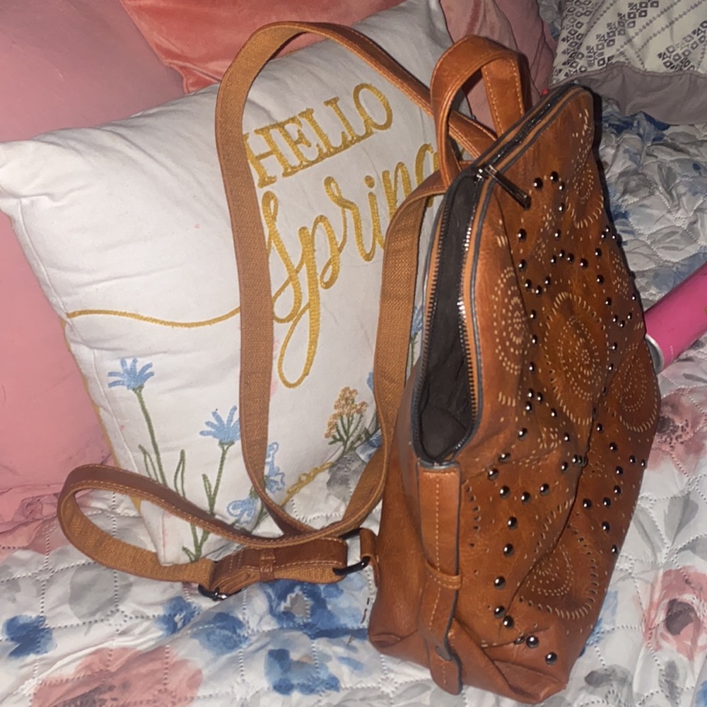 Sam & Hadley Brown Leather Backpack Purse - Gem